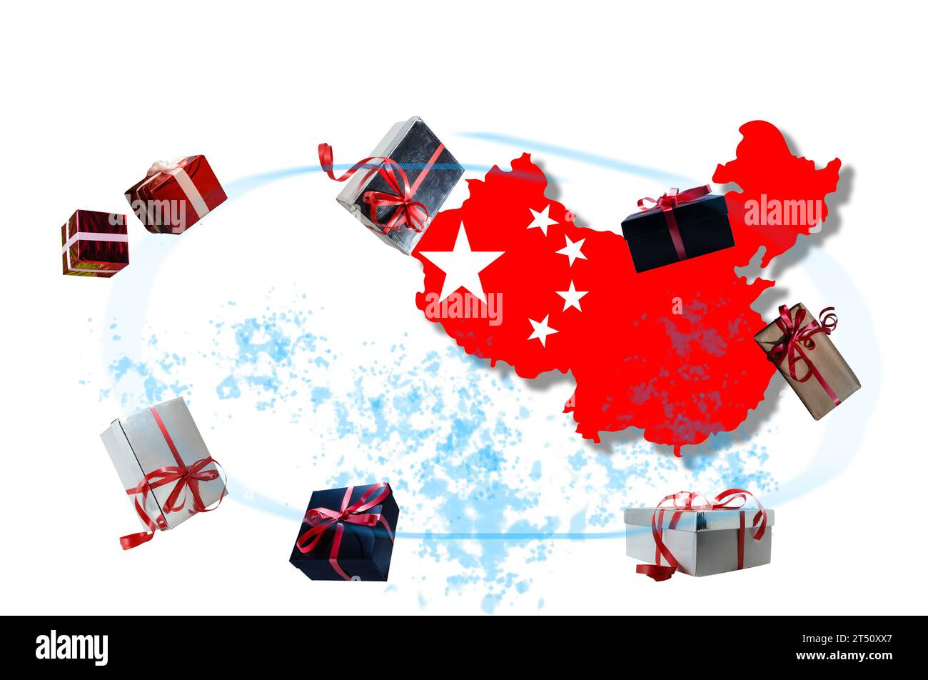 map of china and toy airplane with shipping boxes Stock Photo - Alamy