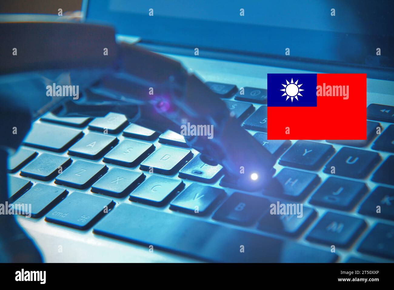 Robotic hand typing on a keyboard . Concept of future and AI Stock ...