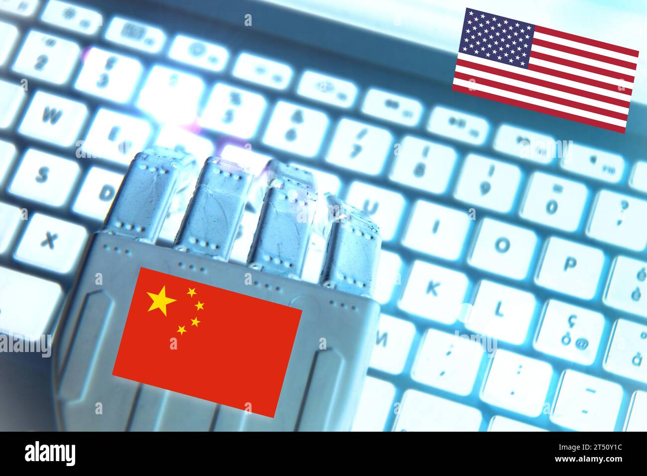 Robotic industry with the flags of United States and China Stock Photo ...