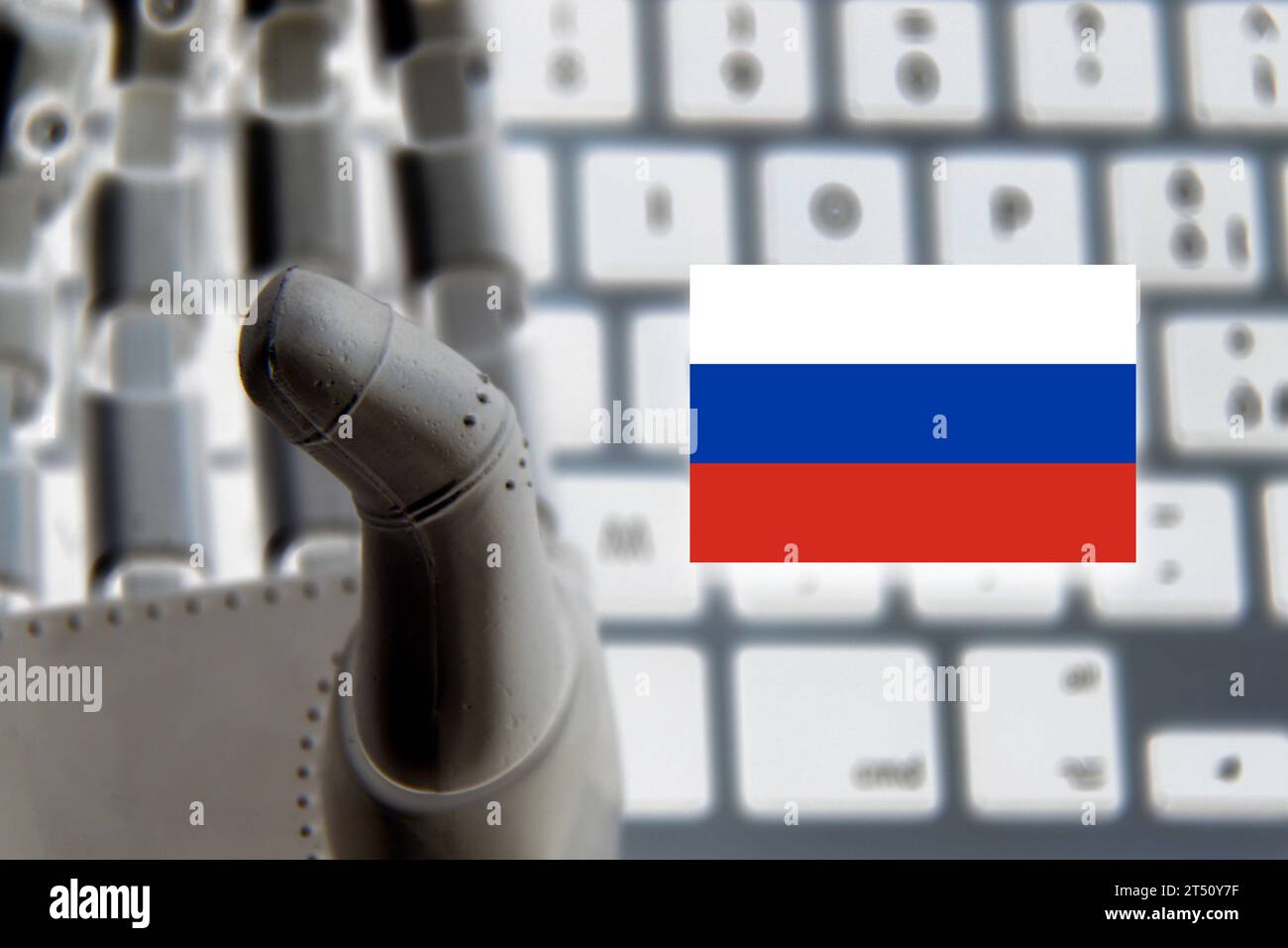 Russian flag with the robot hand concept of Ai in Russia Stock Photo ...