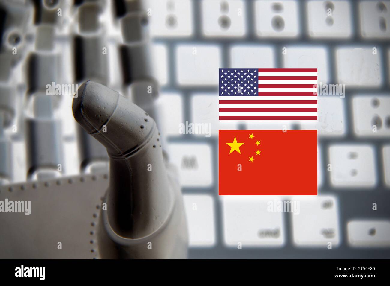 Robotic industry with the flags of United States and China Stock Photo ...