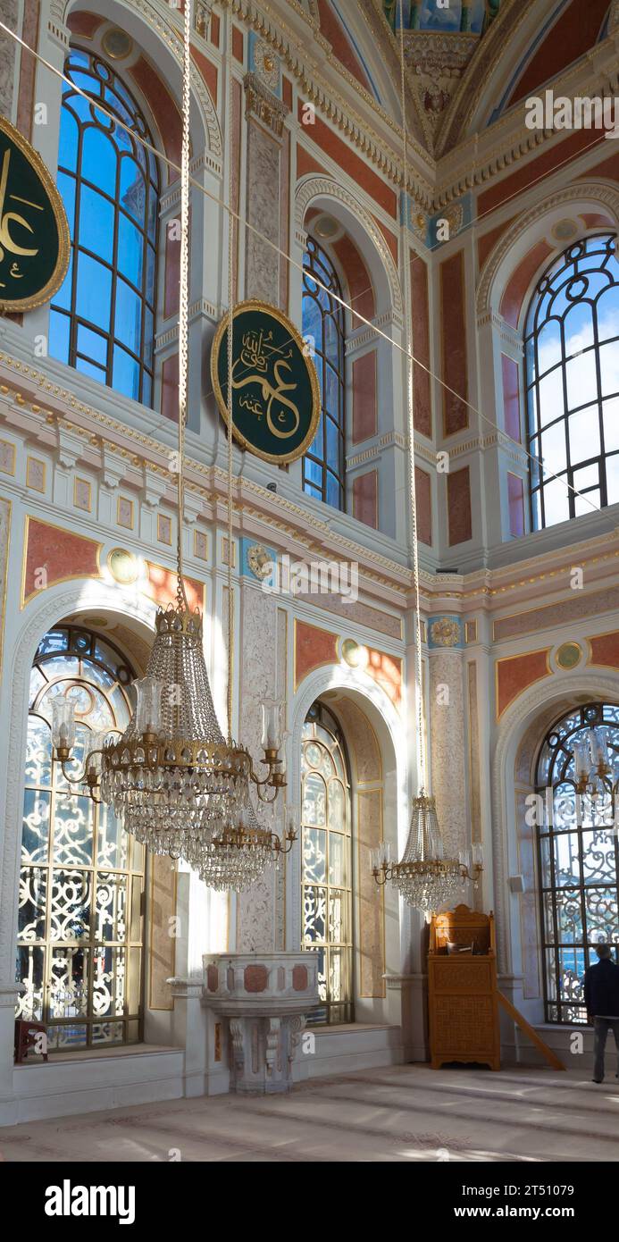 Istanbul, Turkey, Inside of Ortaköy Mosque or Ortaköy Mosque (Turkey ...