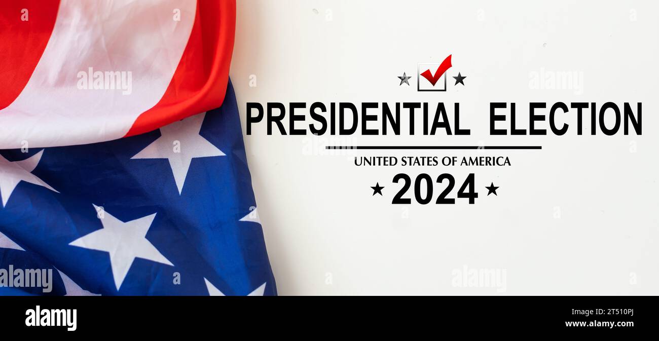 Presidential Election 2024 text on white paper over Waving American ...