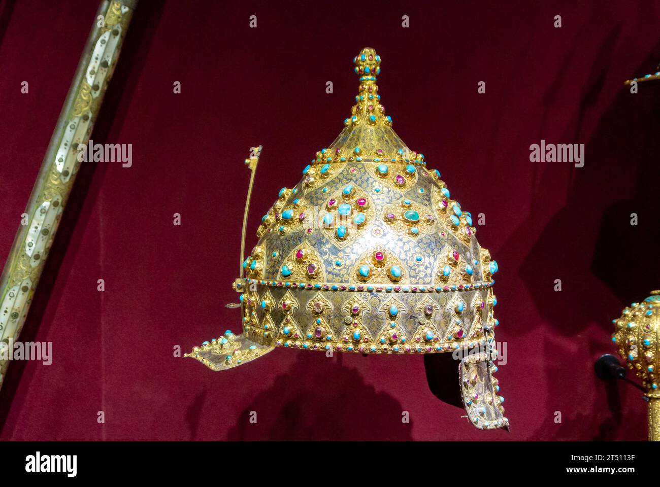 Istanbul, Turkey, Helmet with rubies and turquoise stones at Treasure ...