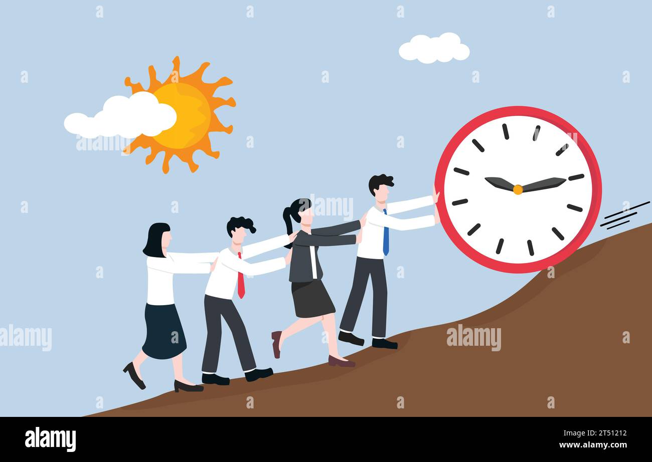 Business people helping to push rolling down clock Stock Vector Image ...