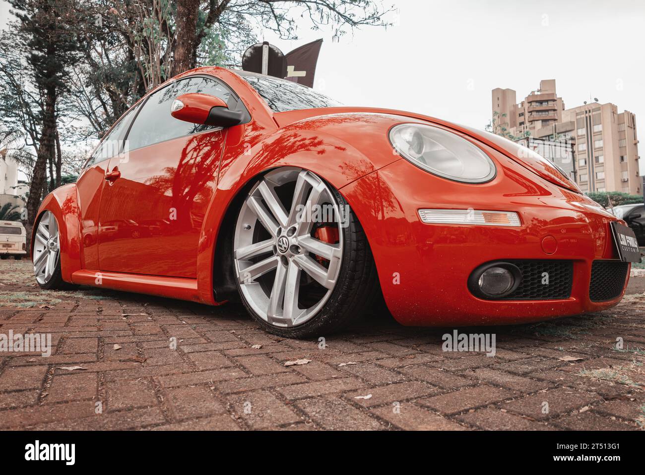 Volkswagen New Beetle 2008 on display at a vintage car fair show in the ...