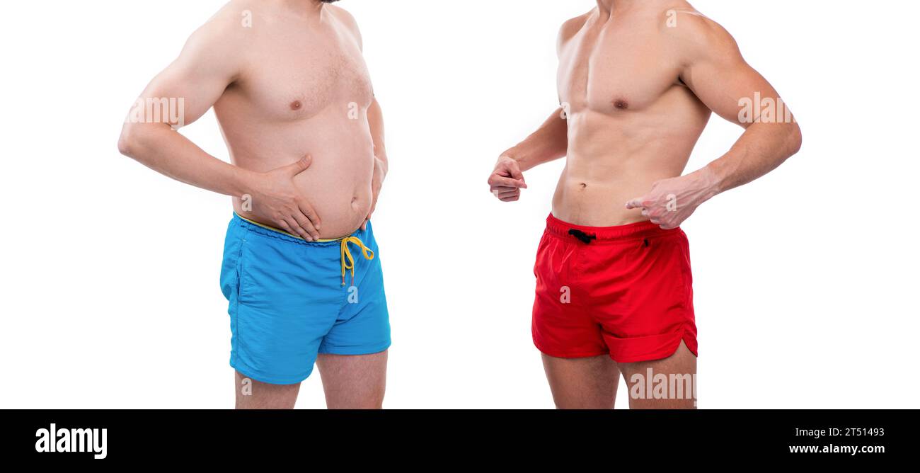 before and after body comparison isolated on white. before and after ...