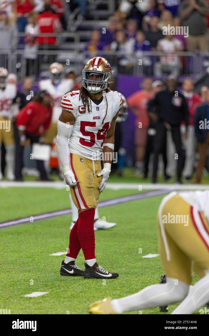 San Francisco 49ers linebacker Fred Warner celebrates during an NFL ...