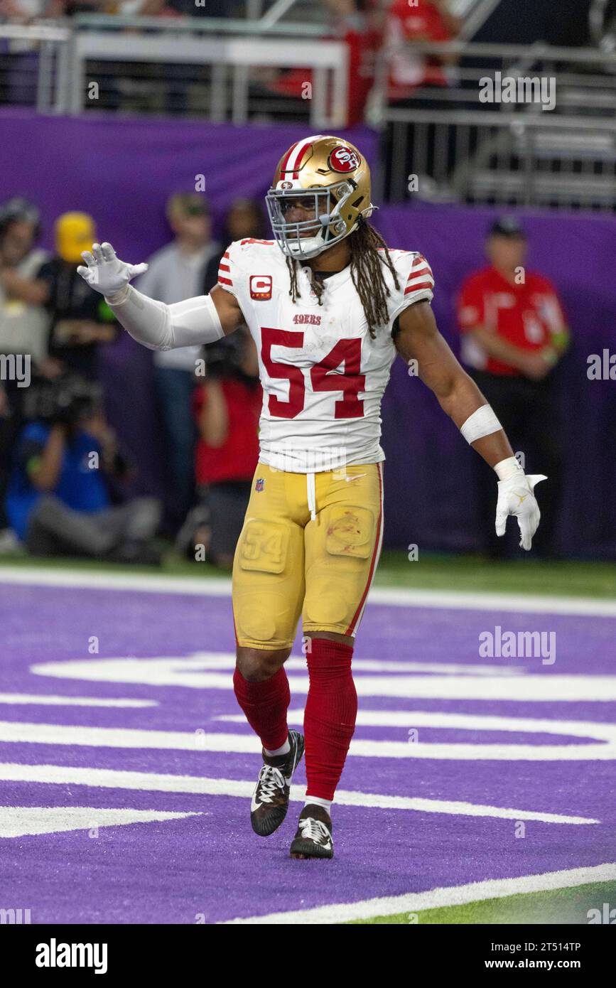 San Francisco 49ers linebacker Fred Warner celebrates during an NFL ...