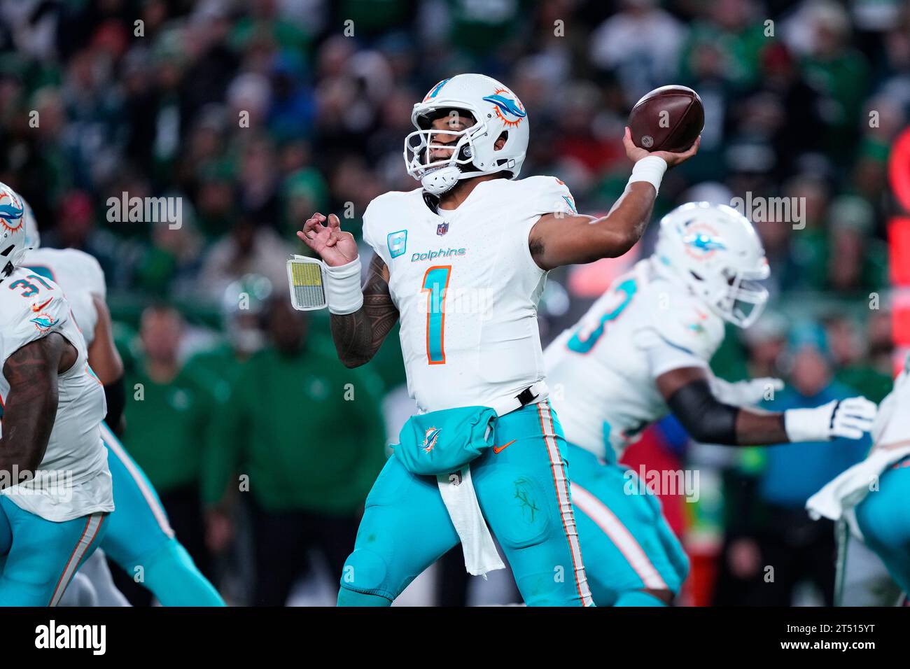 Miami Dolphins quarterback Tua Tagovailoa in action before an NFL ...