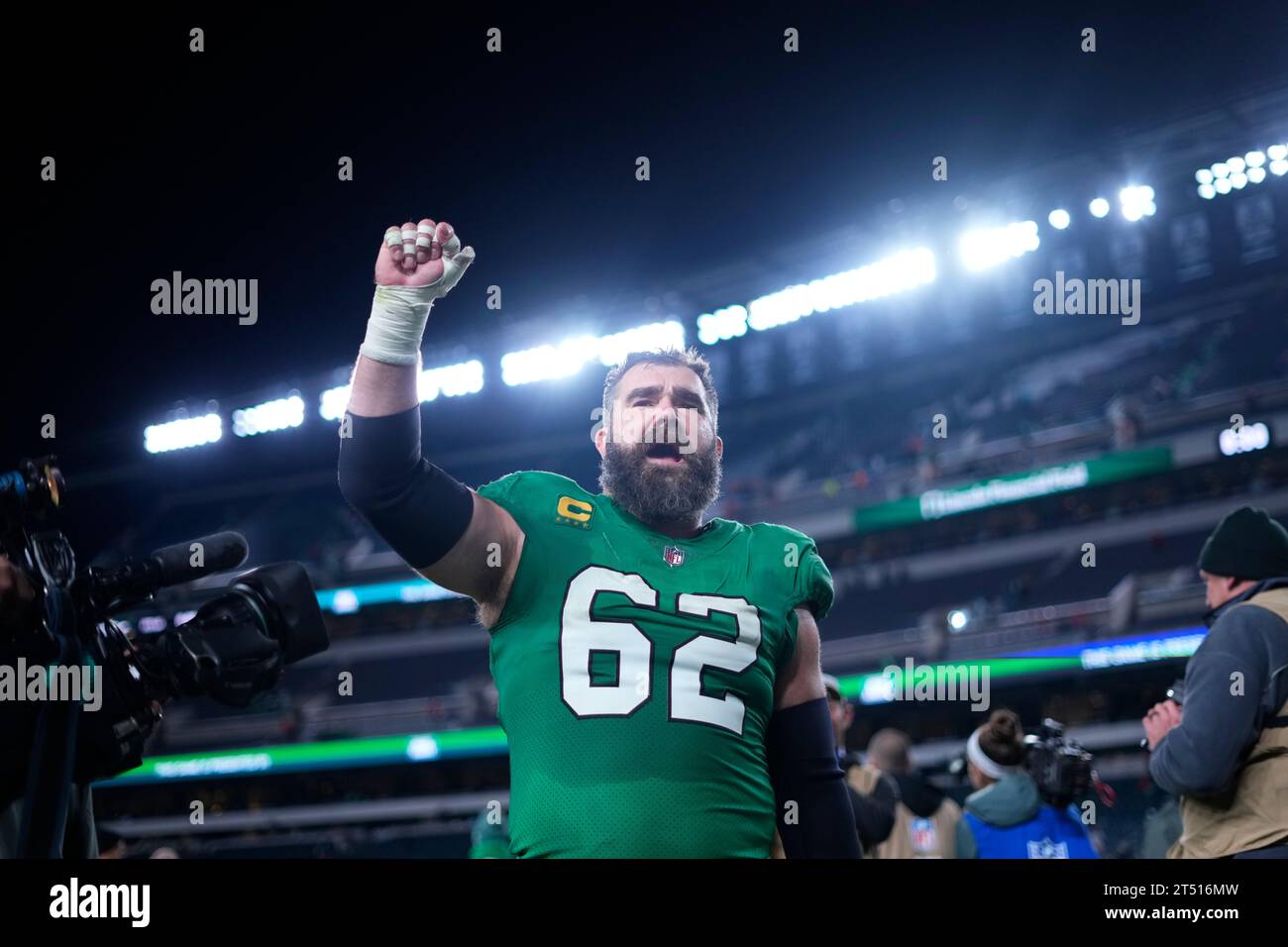 Philadelphia Eagles' Jason Kelce in action after an NFL football game ...