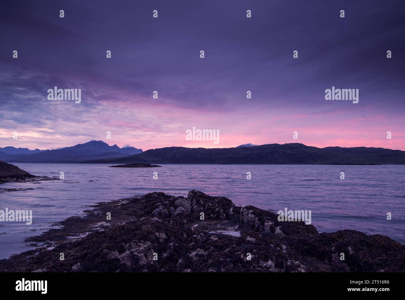 The Cuillin mountains viewed from Ord beach on the Isle of Skye ...