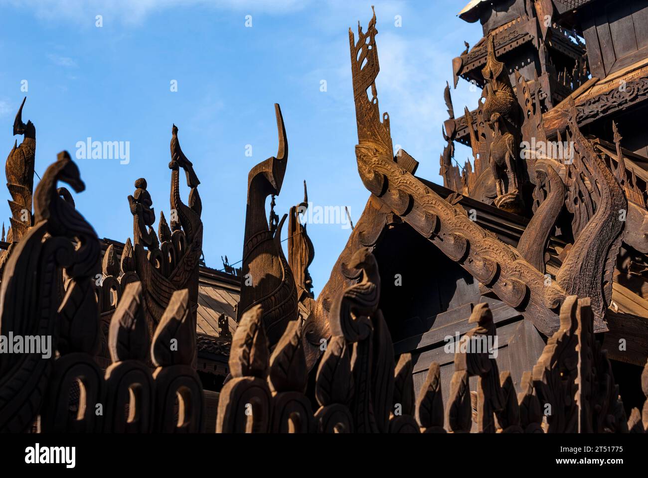 Exterior of the Nat Taung Kyaung teak wood monastery in Bagan, Myanmar ...
