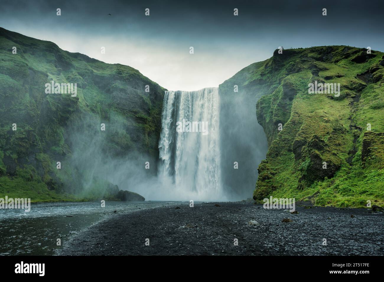 Beautiful landscape of powerful Skogafoss waterfall with Skoga river ...