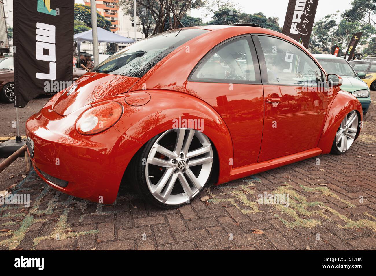 Volkswagen New Beetle 2008 on display at a vintage car fair show in the ...
