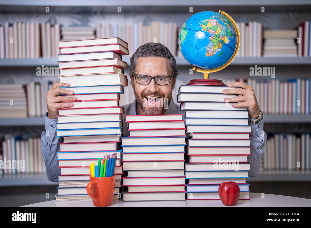 teachers and knowledge day. clever school teacher. bookworm man in ...