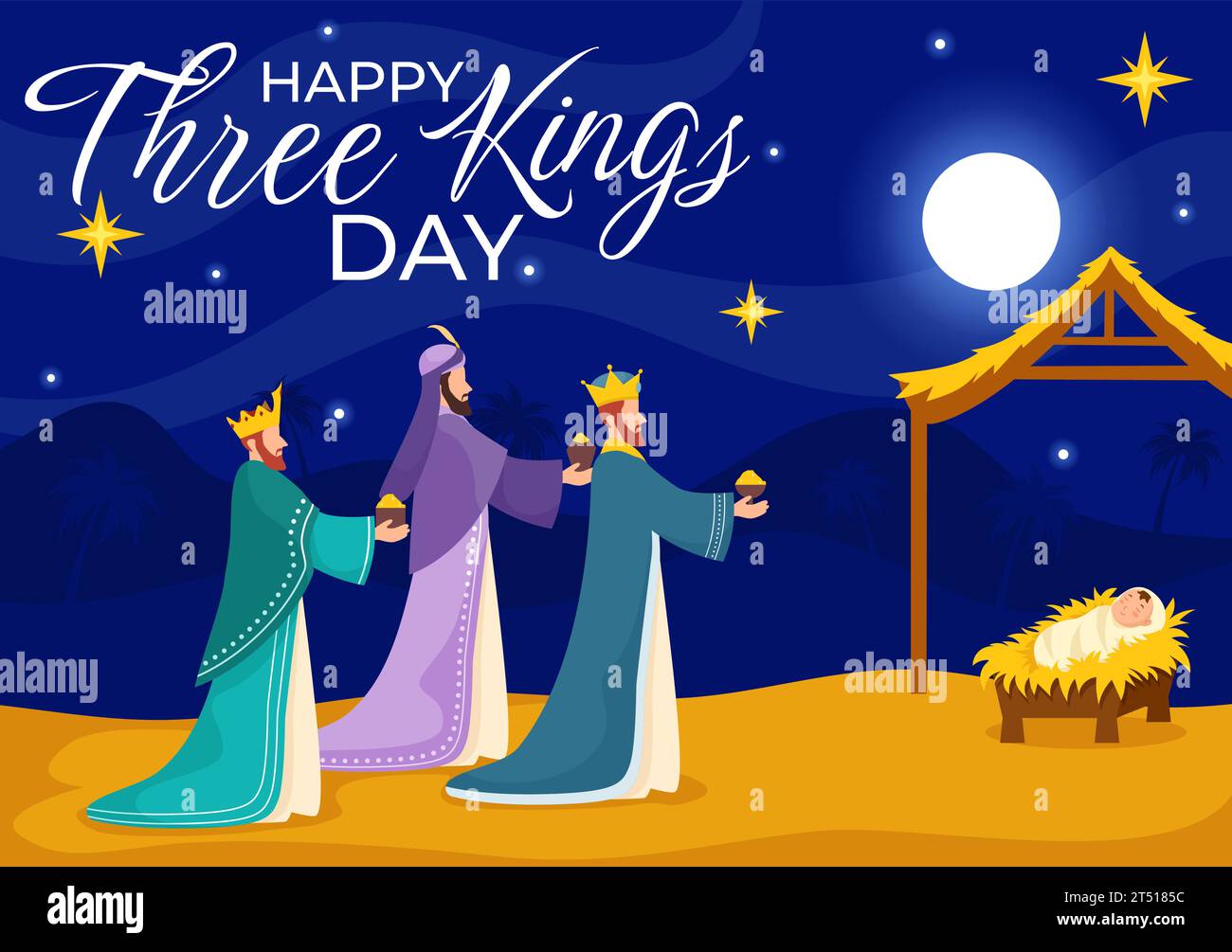 Happy Three Kings Day Vector Illustration to Faith on the Divinity of Jesus Since His Coming to ...
