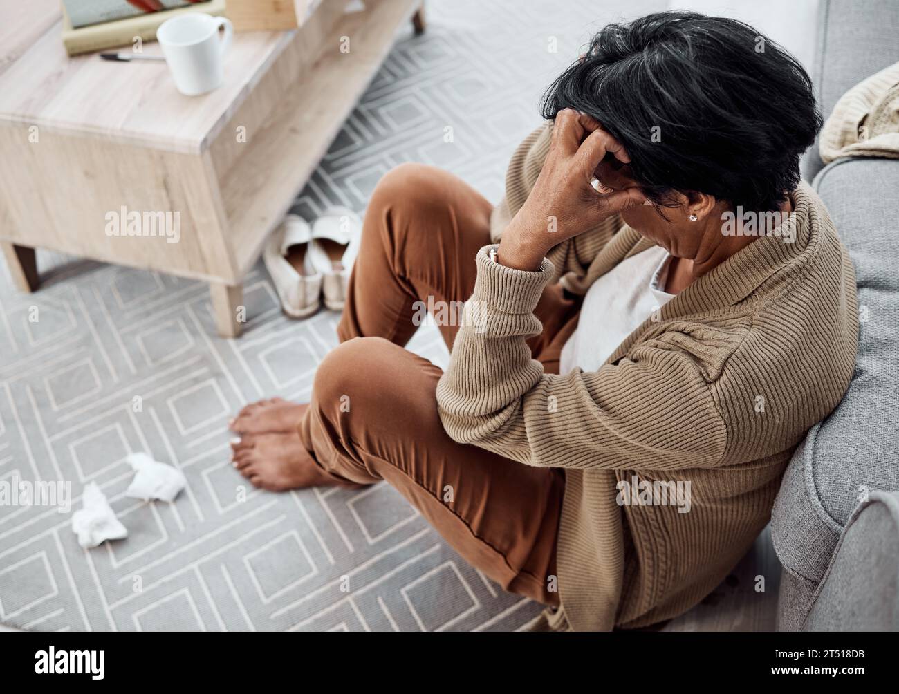 Stress, divorce or sad woman with depression, anxiety or mental health ...