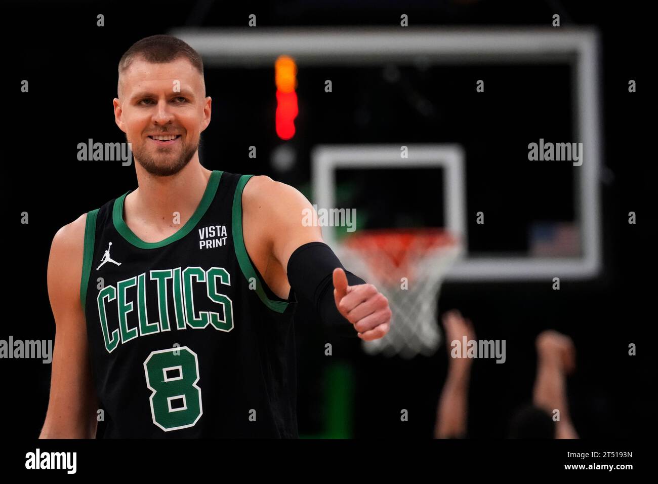 Boston Celtics center Kristaps Porzingis during an NBA basketball game ...