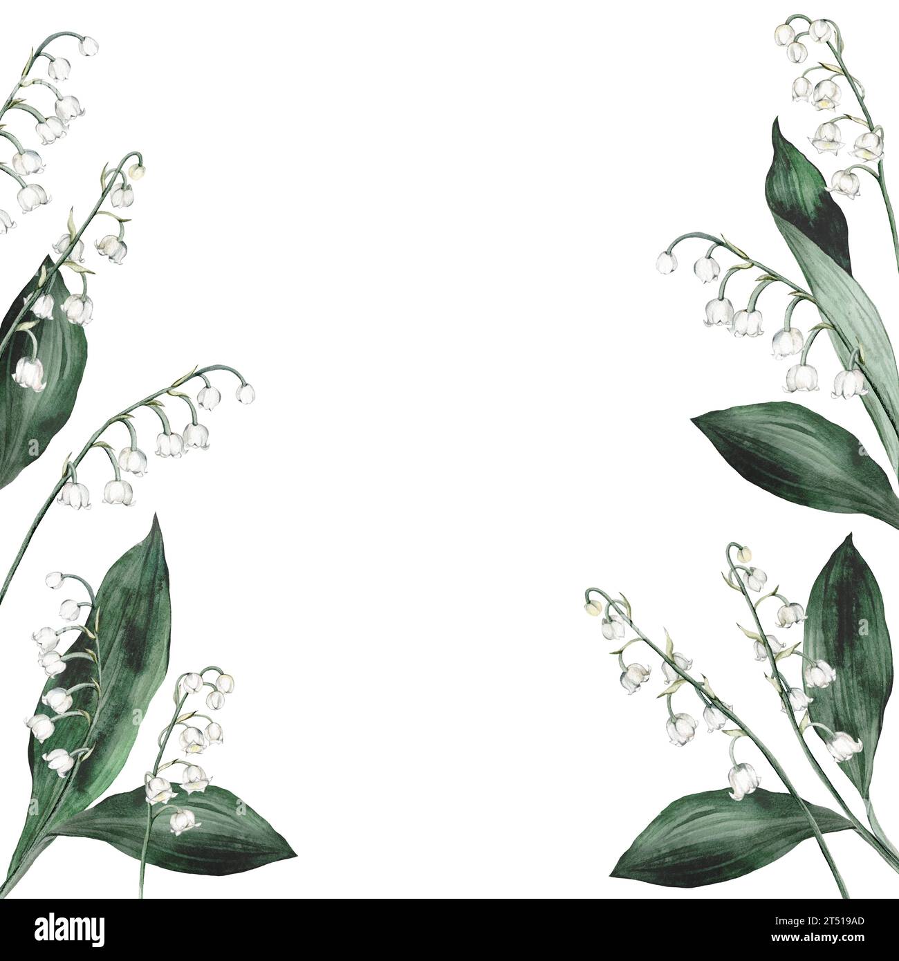 Watercolor frame with of delicate spring lilies of the valley. Design ...