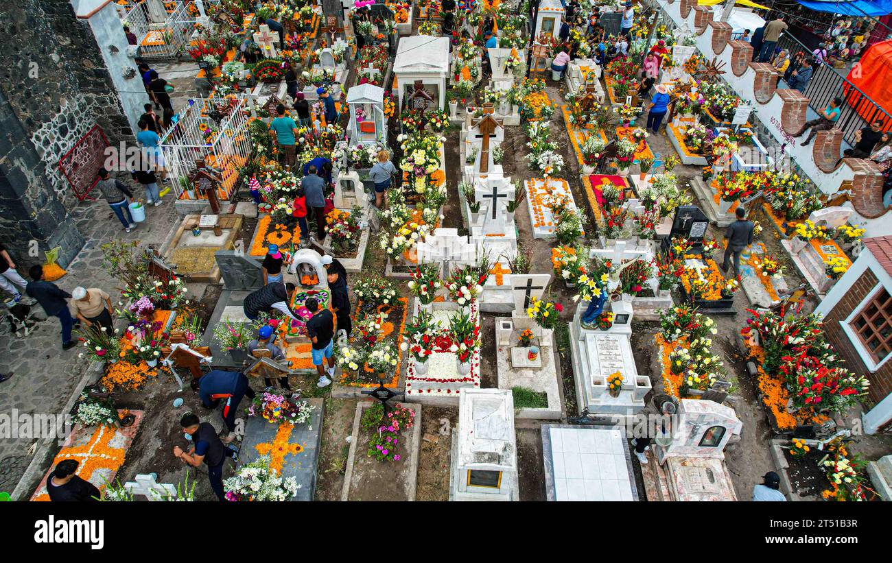 MEXICO CITY, MEXICO - NOVEMBER 2: Aerial view of the cemetery that is ...