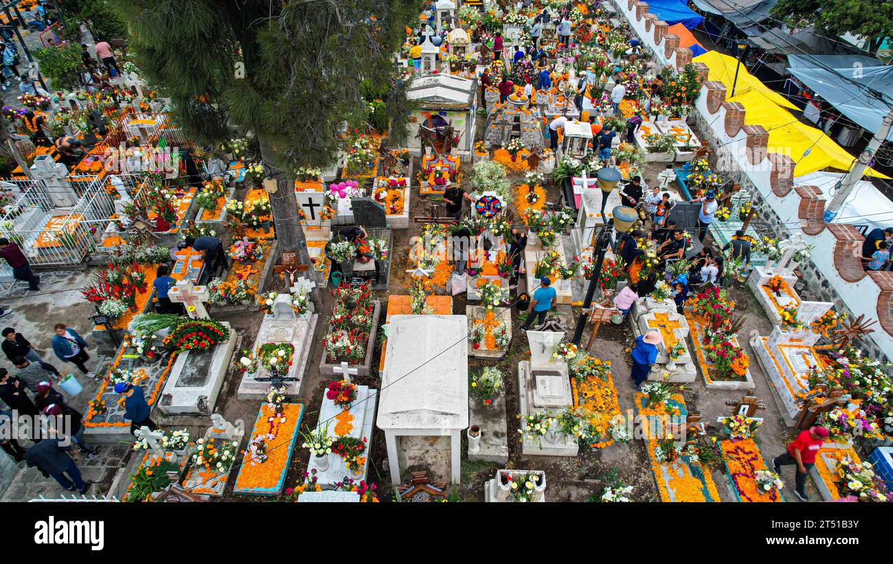 MEXICO CITY, MEXICO - NOVEMBER 2: Aerial view of the cemetery that is ...