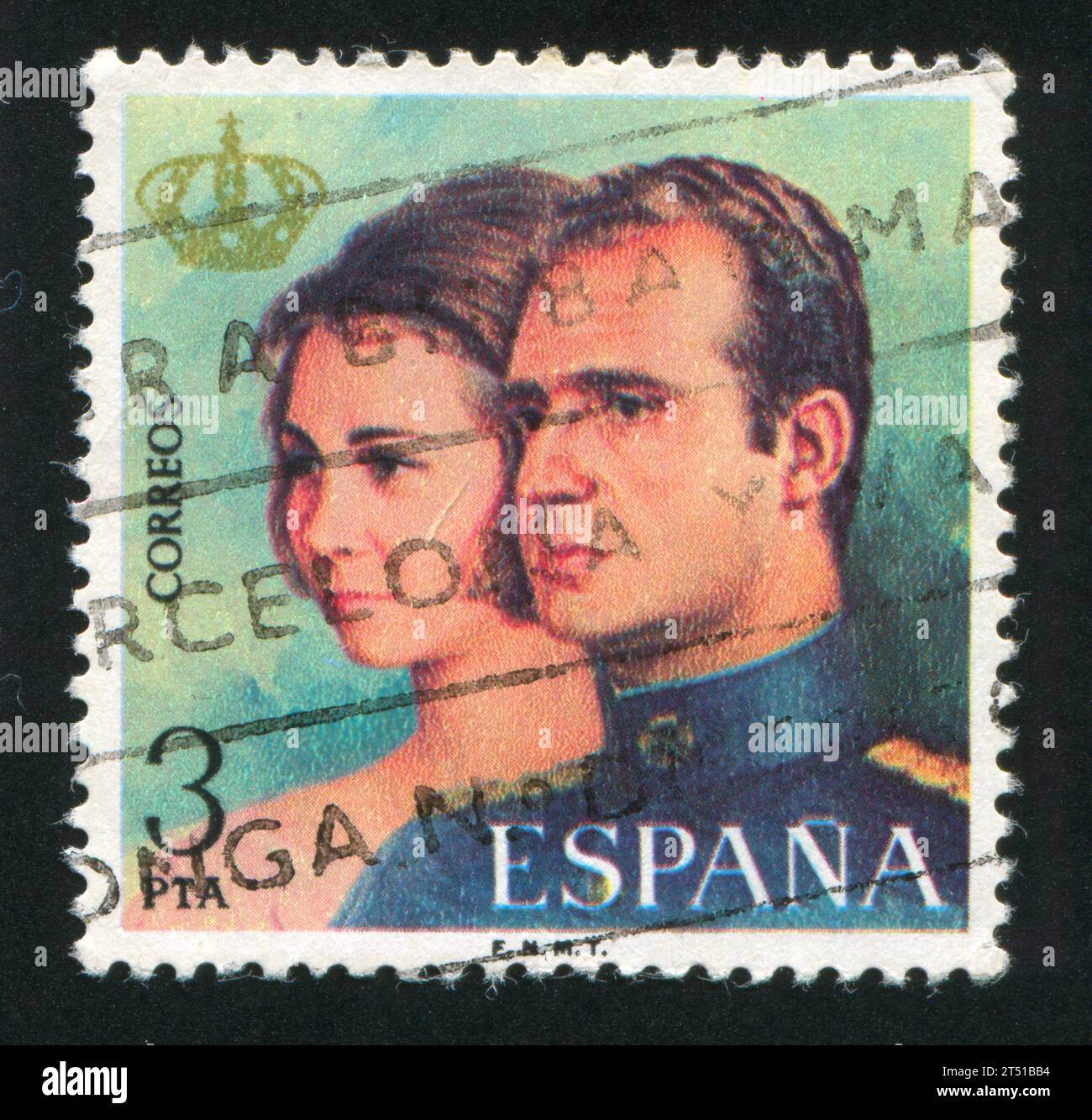 SPAIN - CIRCA 1975: stamp printed by Spain, shows Qween Sofia and King ...