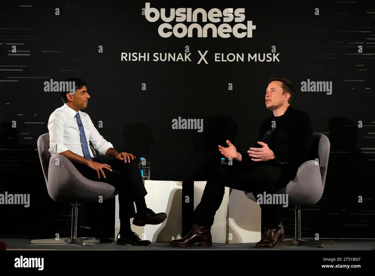Prime Minister Rishi Sunak (left) and Elon Musk, CEO of Tesla and ...