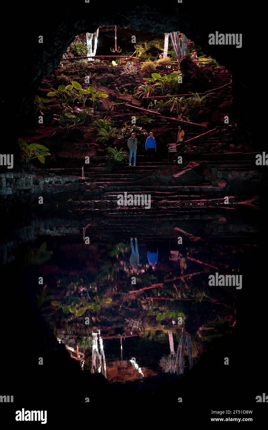 Spain, Canary Islands, Lanzarote: pond inside the underground caves of ...