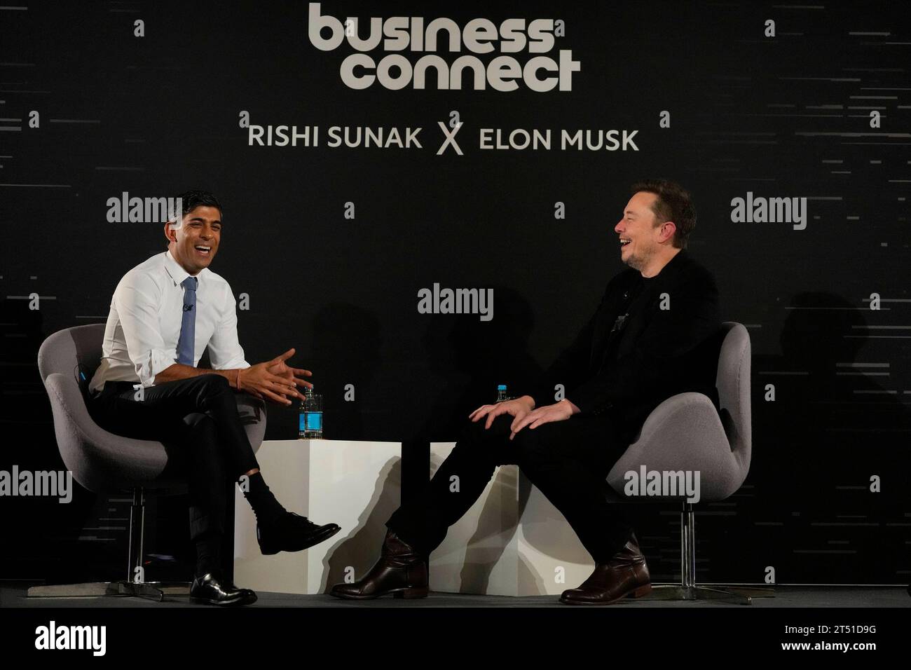 Prime Minister Rishi Sunak (left) and Elon Musk, CEO of Tesla and ...