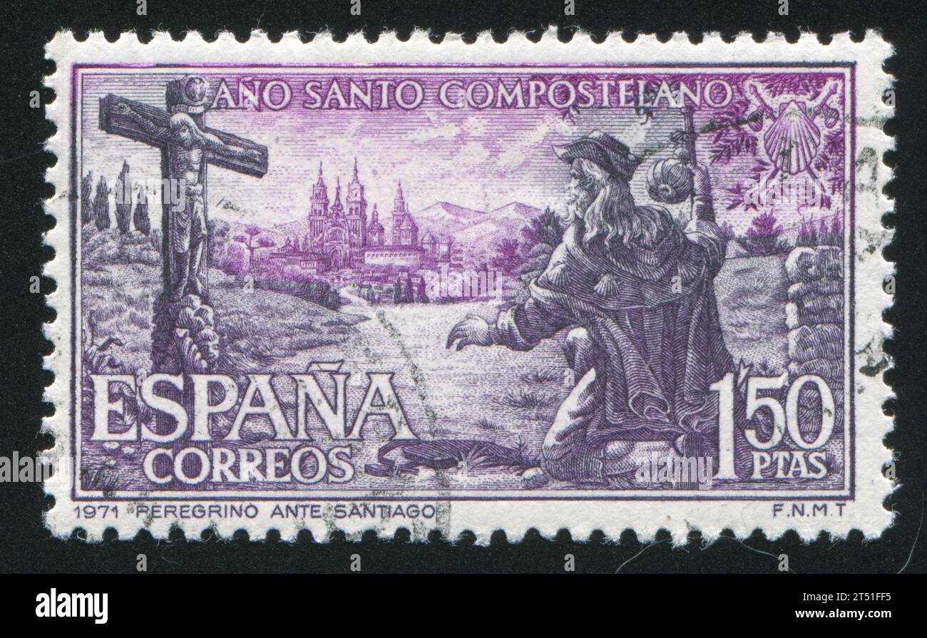 SPAIN - CIRCA 1971: stamp printed by Spain, shows Pilgrim before ...