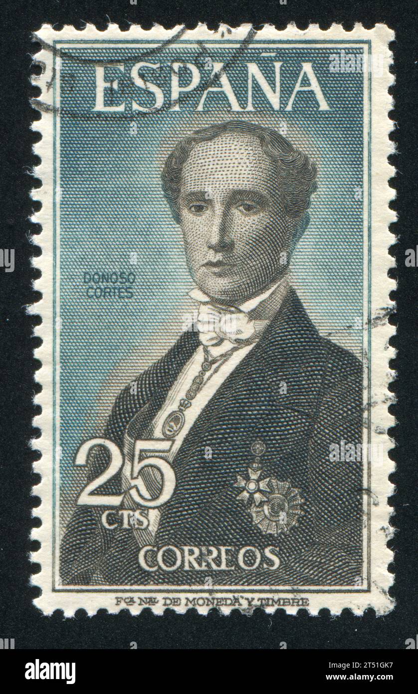 SPAIN - CIRCA 1965 : stamp printed by Spain, shows Juan Donoso-Cortes ...