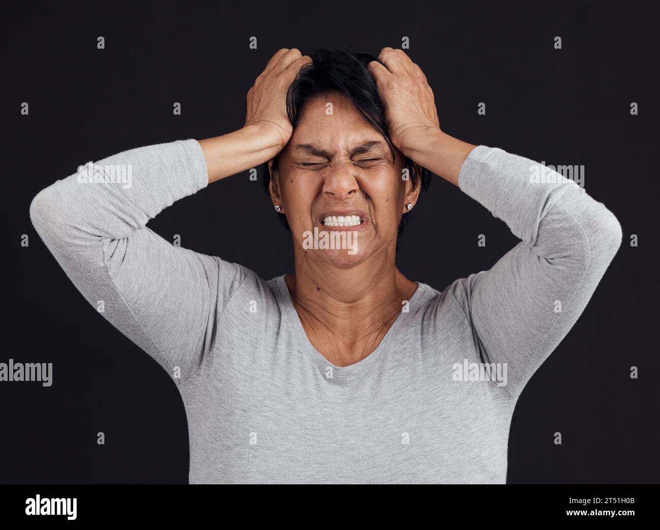 Anger, anxiety and senior woman screaming, depression and mental health ...