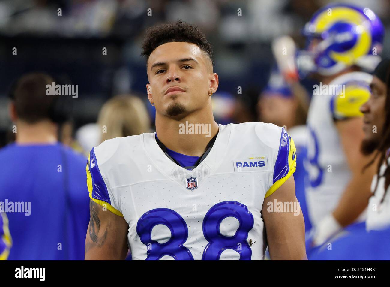 Los Angeles Rams tight end Brycen Hopkins (88) walks on the sideline ...