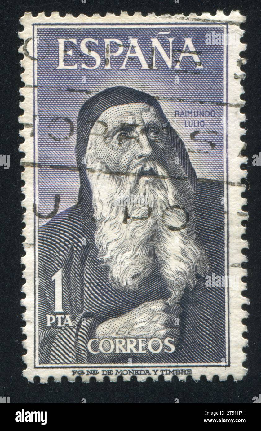 SPAIN - CIRCA 1963: stamp printed by Spain, shows Father Raymond Lully ...