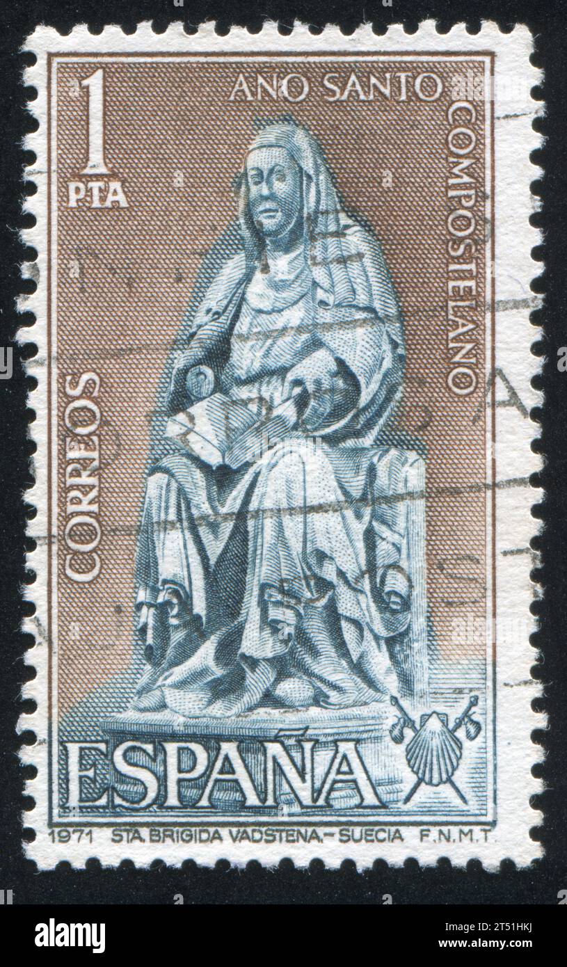 SPAIN - CIRCA 1971: stamp printed by Spain, shows St. Bridget statue ...