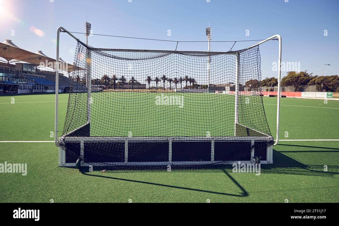 Field turf, hockey goals and sports stadium for fitness contest ...