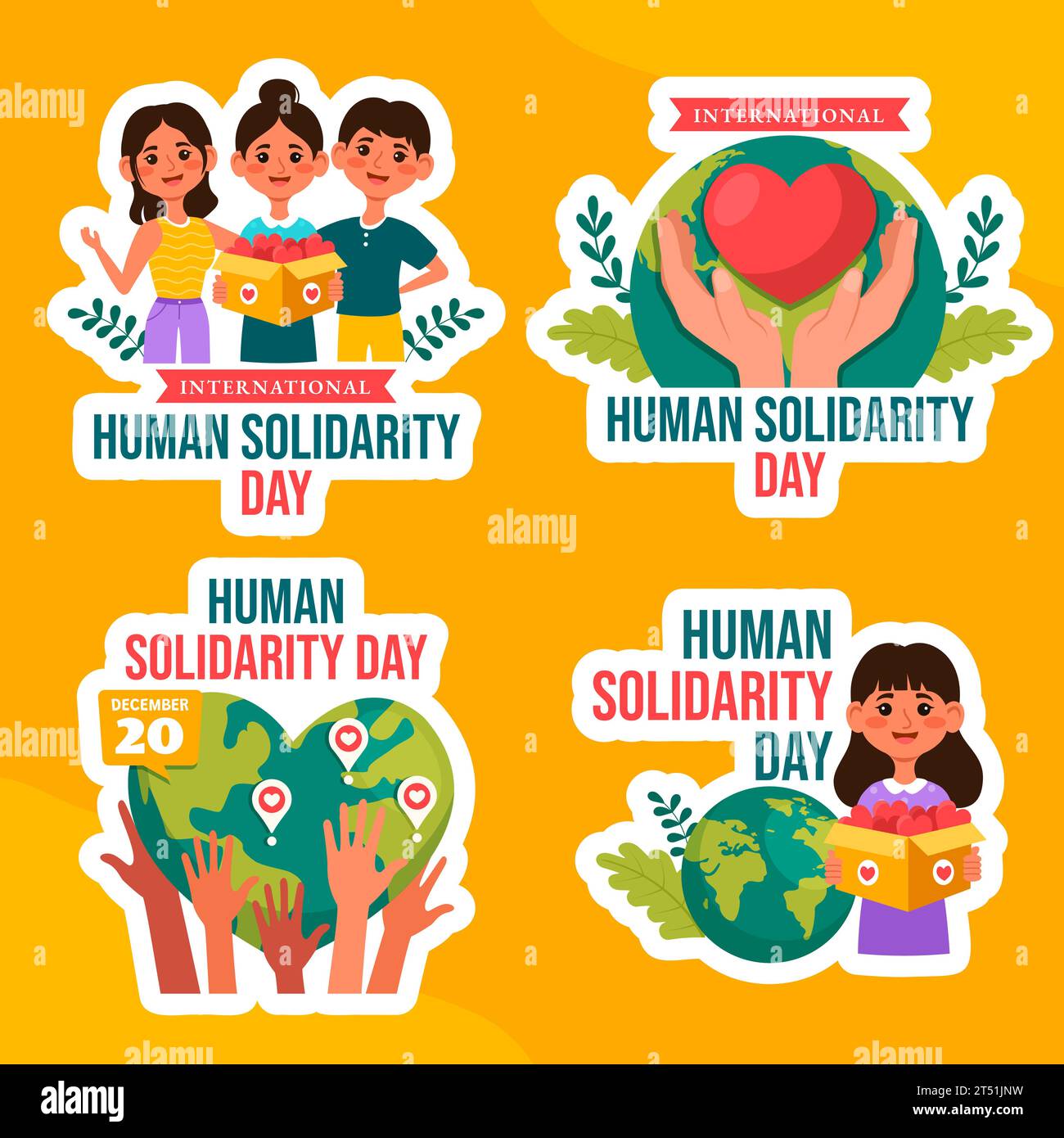 Human Solidarity Day Label Flat Cartoon Hand Drawn Templates Background ...