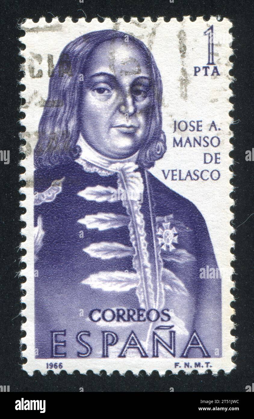 SPAIN - CIRCA 1966: stamp printed by Spain, shows Portrait of Jose A ...