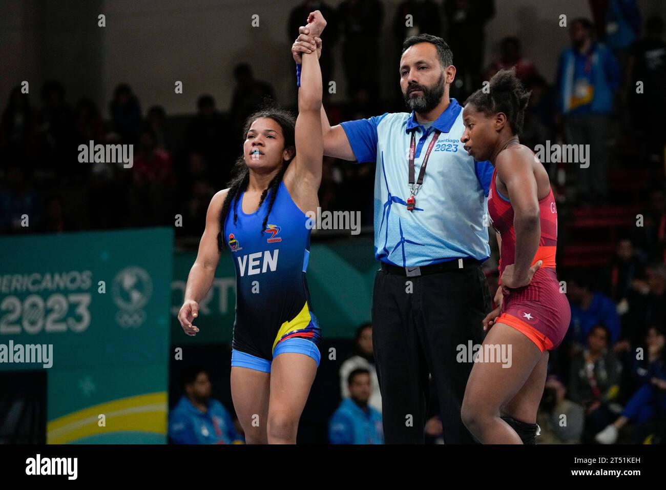 A referee declares Venezuela's Mariana Rojas the winner over Erin ...