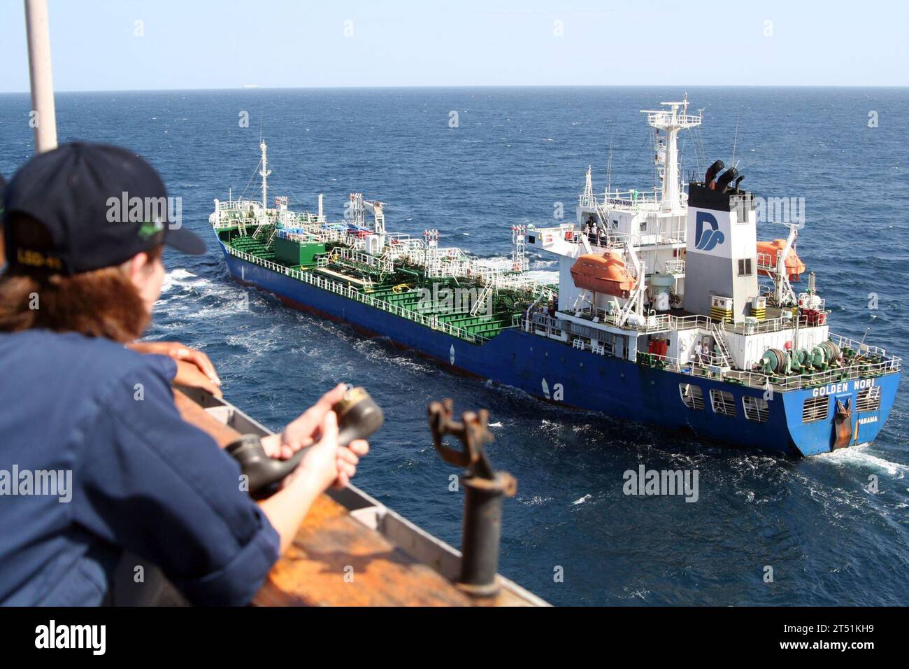 0712133764J-002 GULF OF ADEN (Dec. 13, 2007) The Merchant vessel Golden Nori comes along side ...