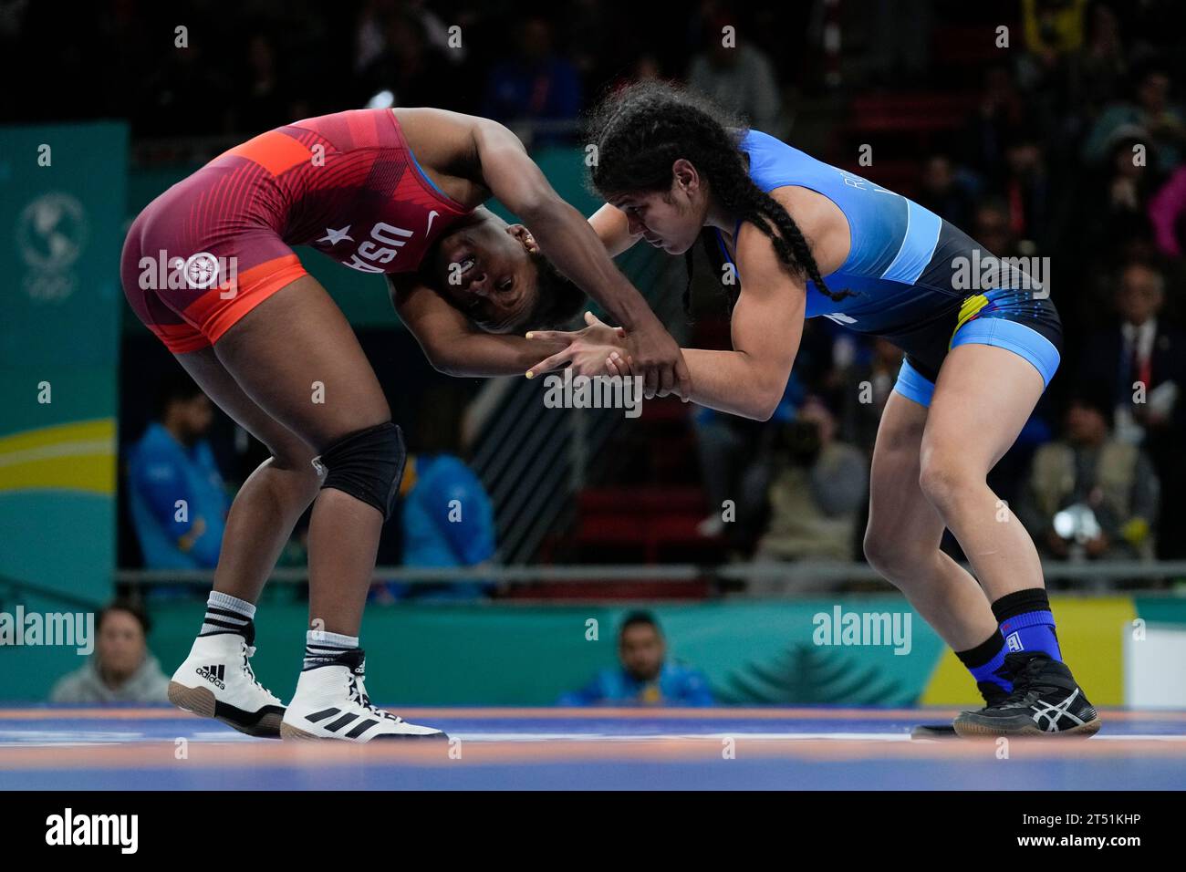 Venezuela's Mariana Rojas, right, competes against Erin Golston of the ...