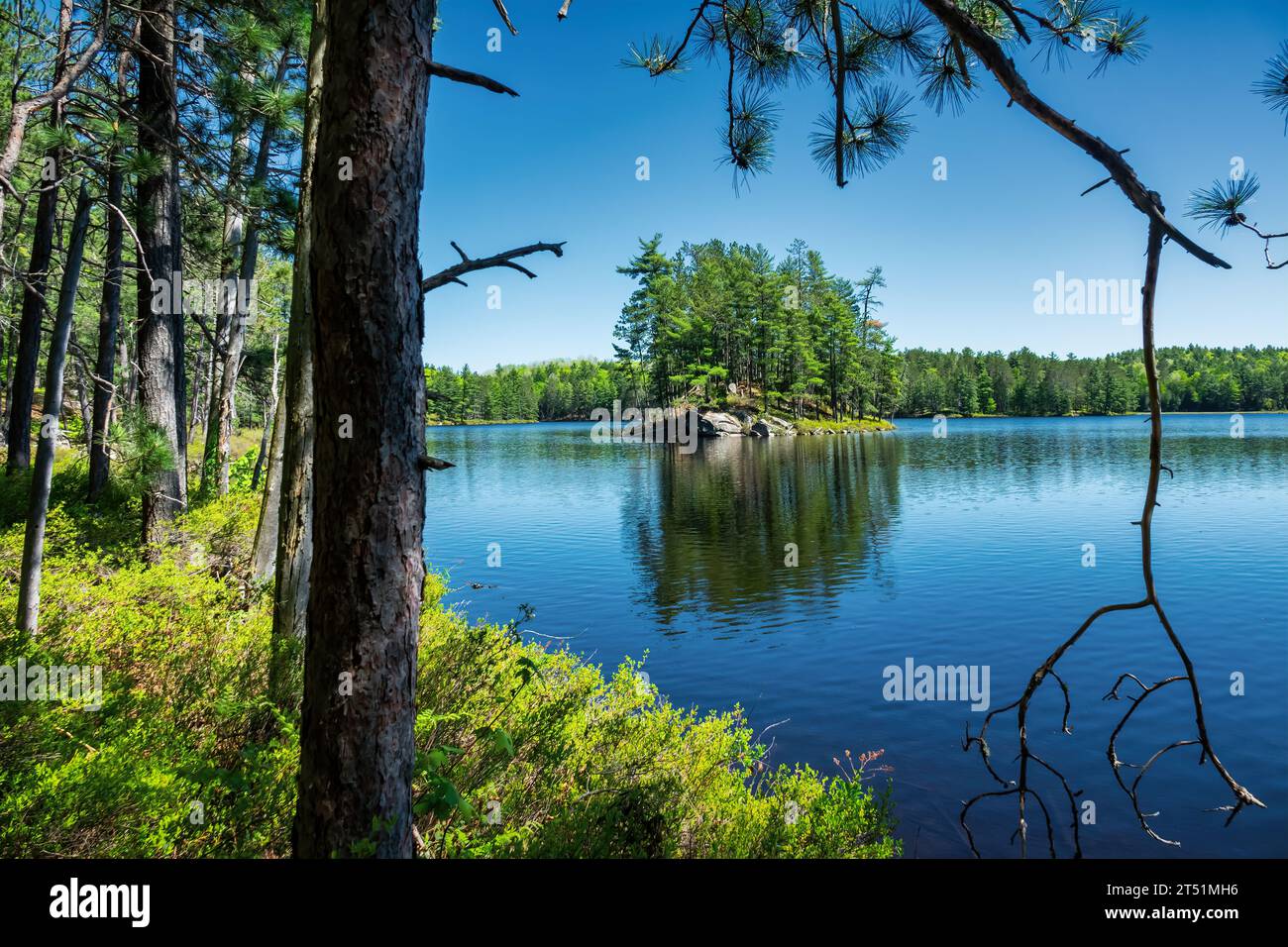 Lake with island in Bon Echo Provinical Park, Ontario, Canada Stock ...