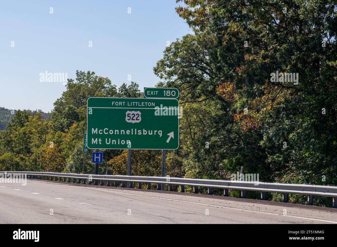 sign for Exit 180 on the Pennsylvania Turnpike in Fort Littleton for US ...