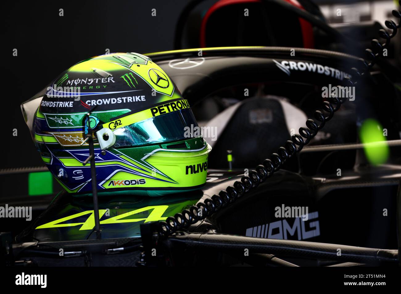 Sao Paulo, Brazil. 02nd Nov, 2023. The helmet of Lewis Hamilton (GBR ...