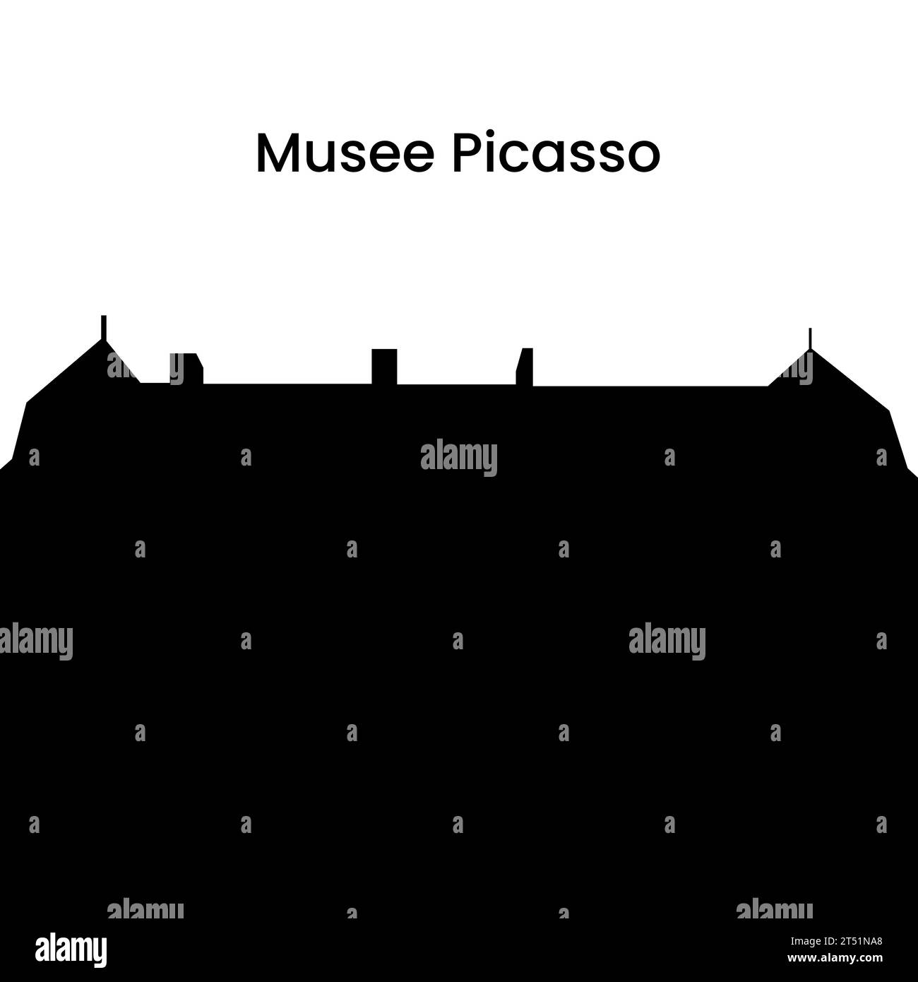 Silhouette in black of Picasso Museum in Paris, France isolated on a ...