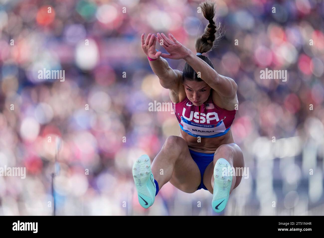 Erin Marsh of the United States competes in the women's heptathlon long ...