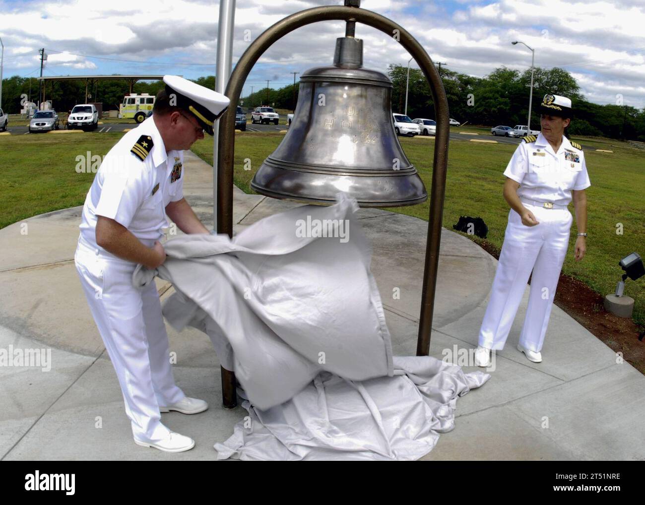 75th Anniversary, unveils a bell, USS Hornet (CV 8 Stock Photo - Alamy