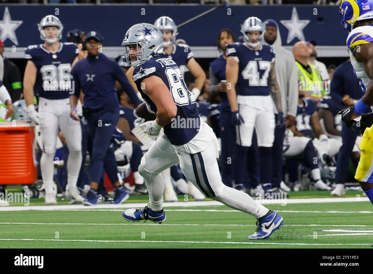 Dallas Cowboys tight end Jake Ferguson (87) runs after a reception ...