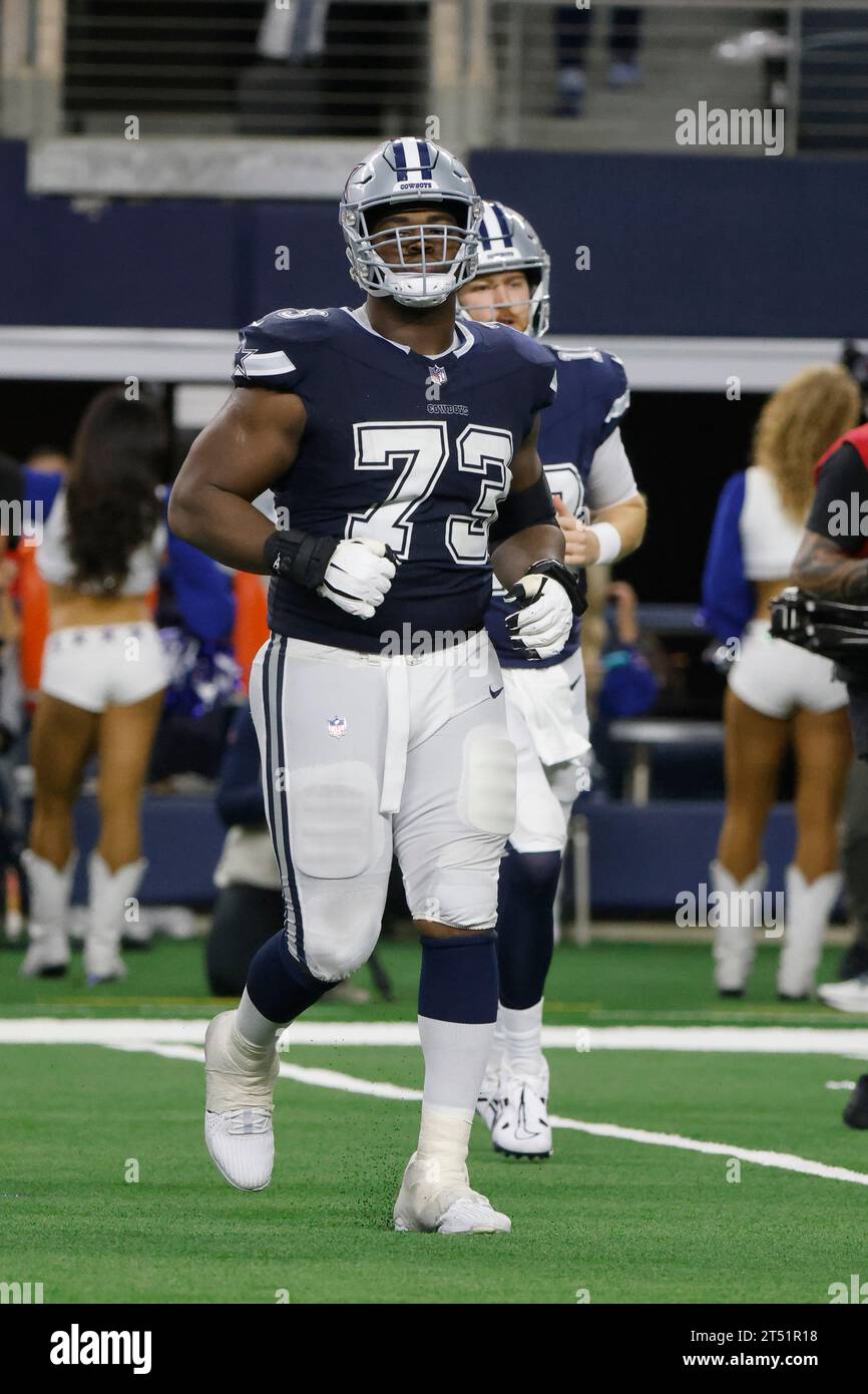 Dallas Cowboys offensive tackle Tyler Smith (73) jogs onto the field ...